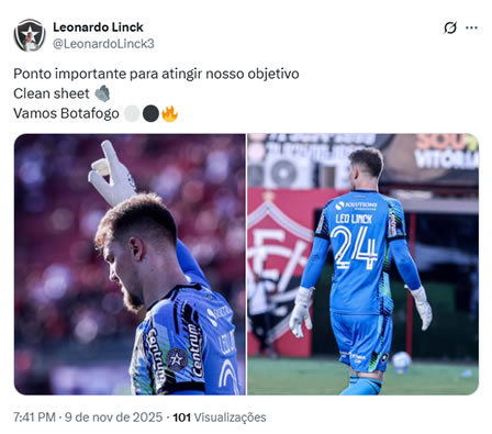 Léo Linck, do Botafogo, comemora empate com Vitória: "Ponto importante ...